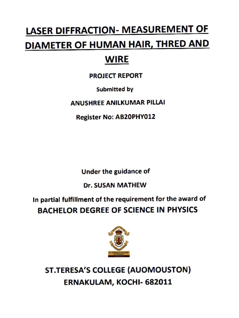 Diameter of Thin Wire Using LAser | PDF | Diffraction | Scattering