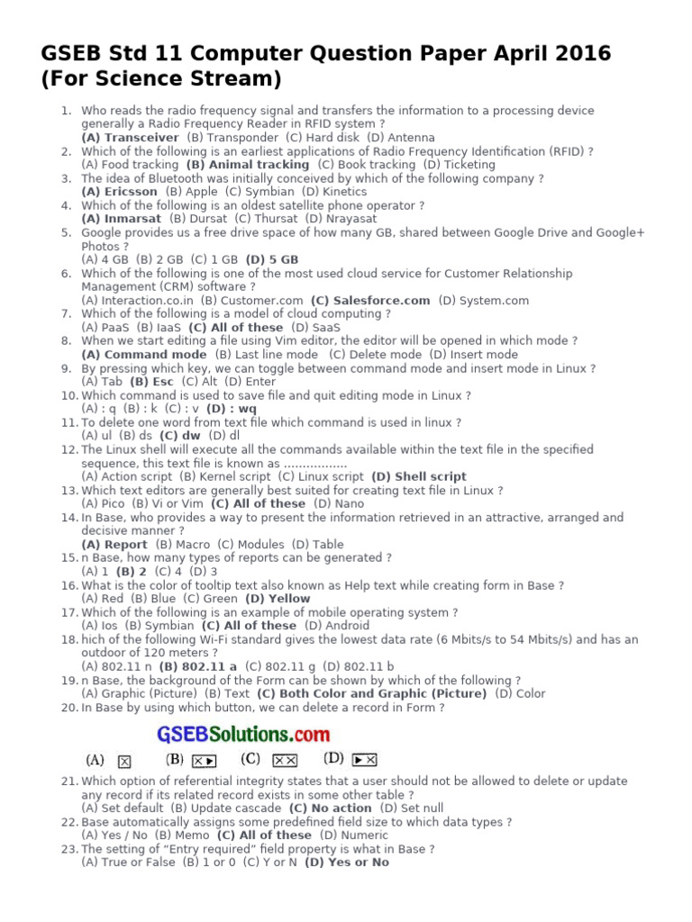 GSEB STD 11 Computer Question Paper April 2011 | PDF | Parameter ...