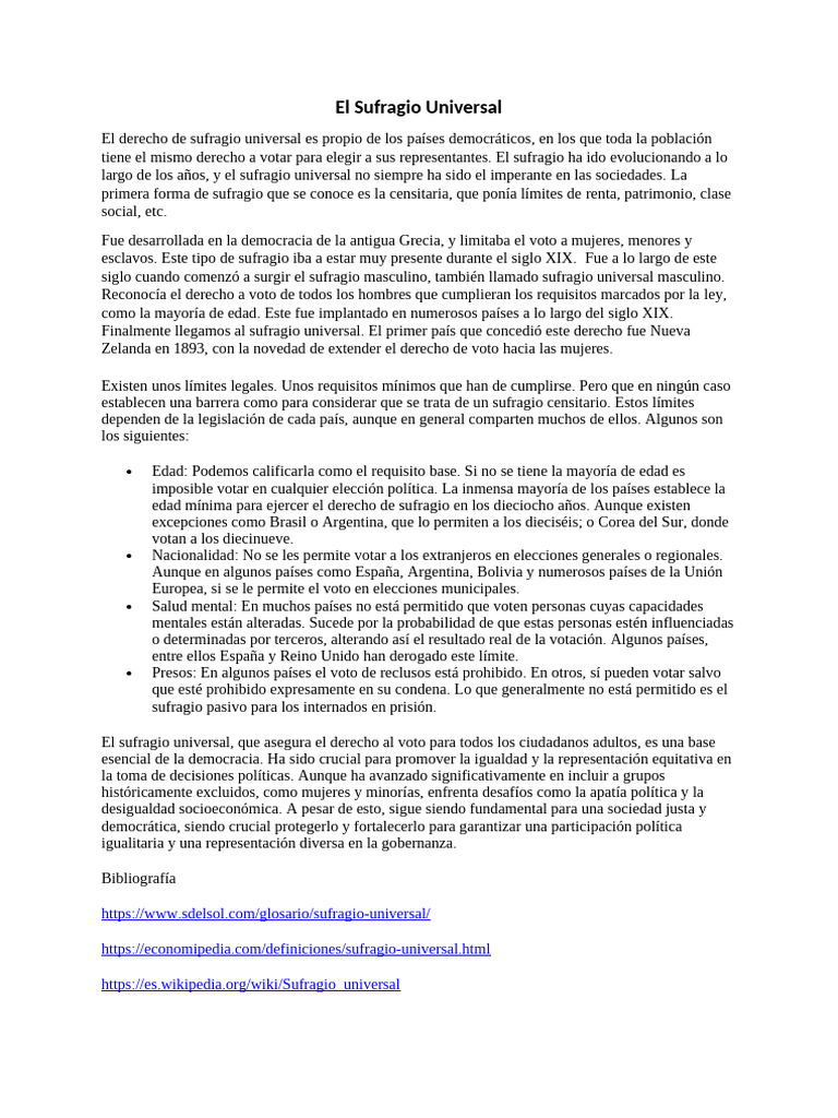 El Sufragio Universal | PDF | Sufragio | Votación