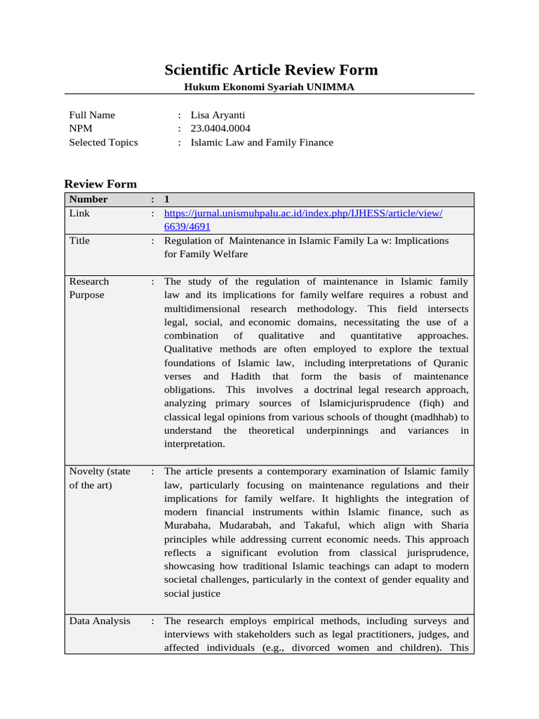 Scientific Article Review Form (1) - 1 | PDF | Sustainability | Sharia