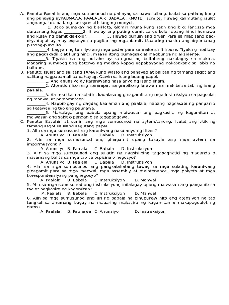 Babala, Anusyo, Paunawa | PDF