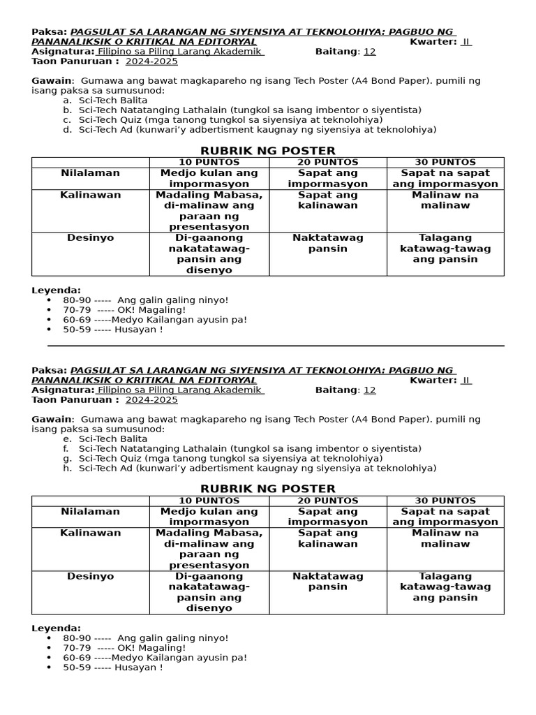 Filipino Akdemik Poster Aralin 8 | PDF