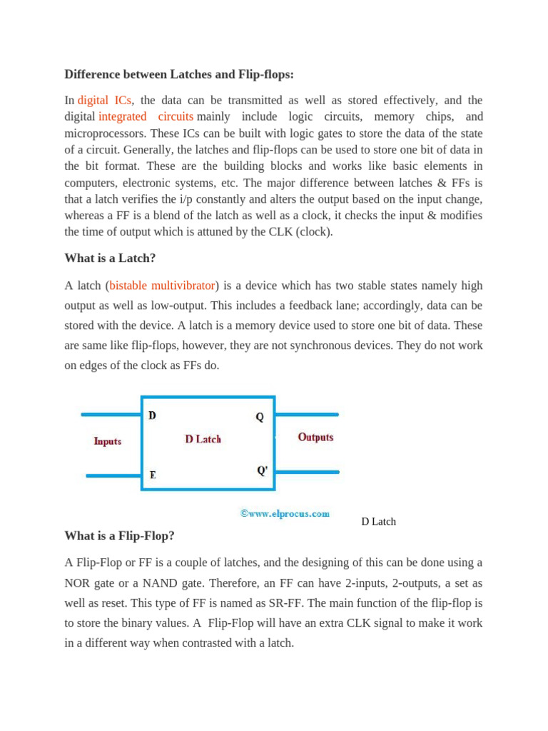 Difference Between Latches and Flip-Flops | PDF | Logic Gate | Digital Electronics