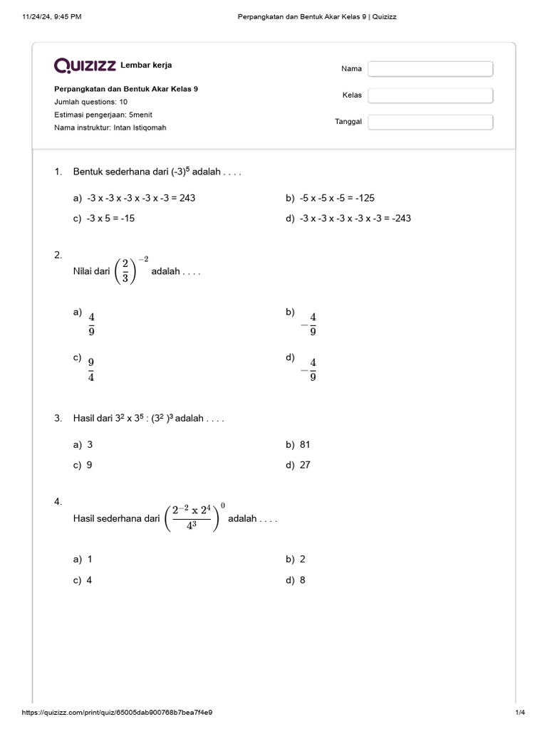 1 Perpangkatan Dan Bentuk Akar | PDF