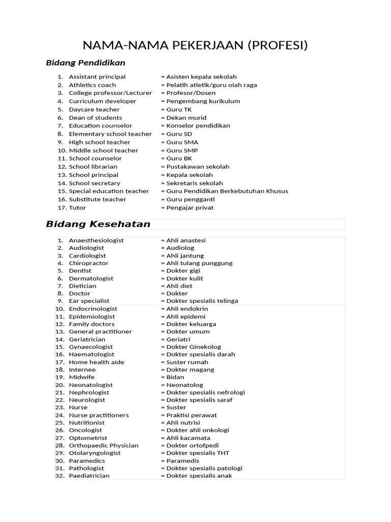NAMA-NAMA PROFESI | PDF | Medicine
