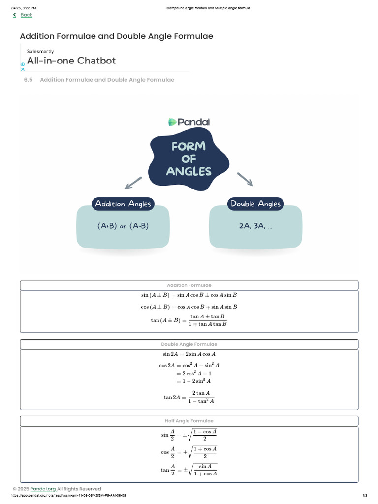 Compound Angle Formula and Multiple Angle Formula | PDF | Special Functions | Functions And Mappings