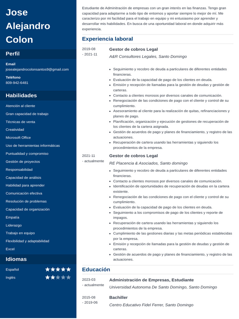 CV Alejandro Colon.. | PDF | Business | Economias