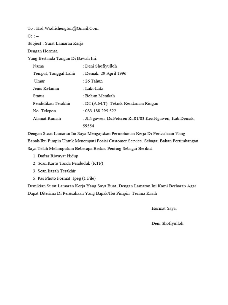 Surat Lamaran Deni PDF | PDF
