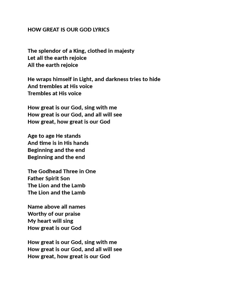 How Great Is Our God Lyrics | PDF
