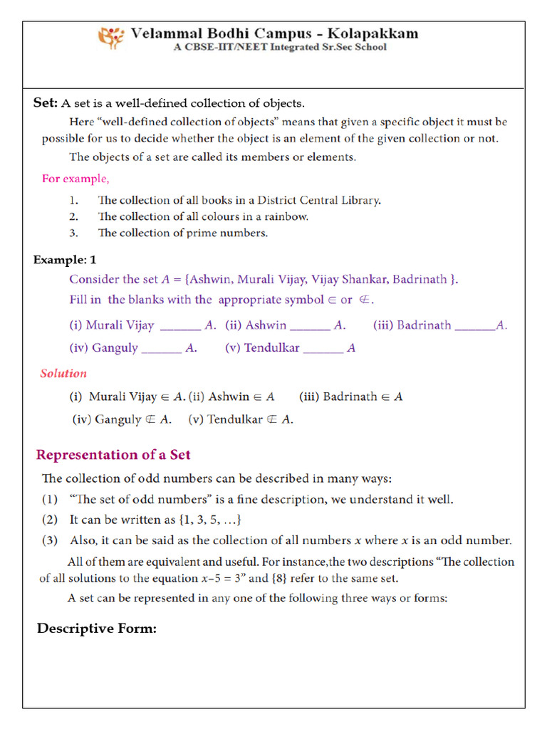 Set Theory Concepts for Class VIII | PDF