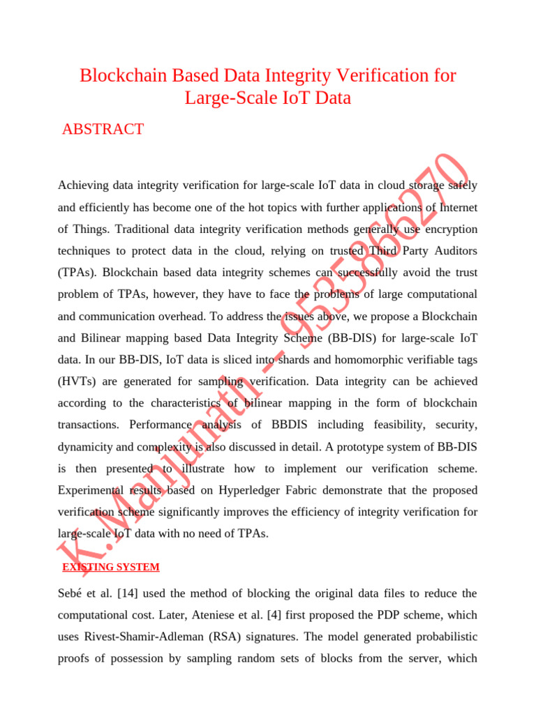 Blockchain Based Data Integrity Verification For Large-Scale IoT Data | PDF | Internet Of Things ...