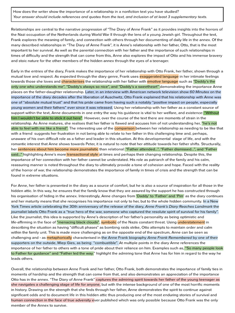 Anne Frank Exemplar Essay | PDF | Anne Frank