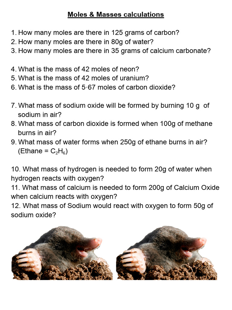 Moles and Mass Calculations Guide | PDF