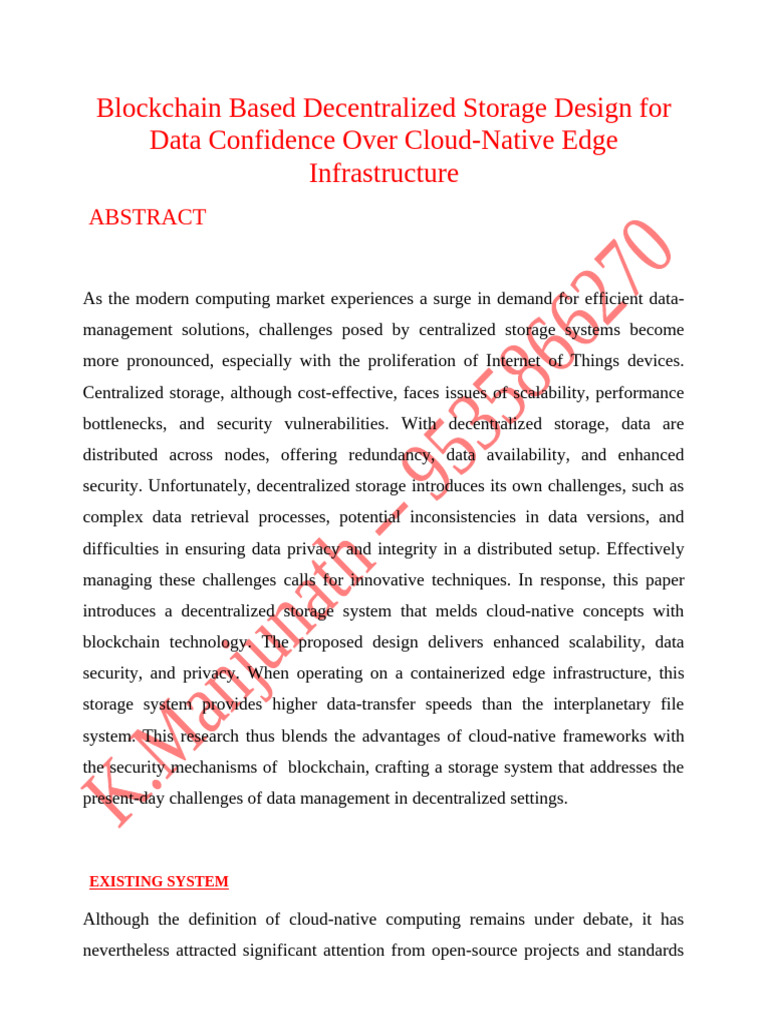 Blockchain Based Decentralized Storage Design For Data Confidence Over Cloud-Native Edge ...