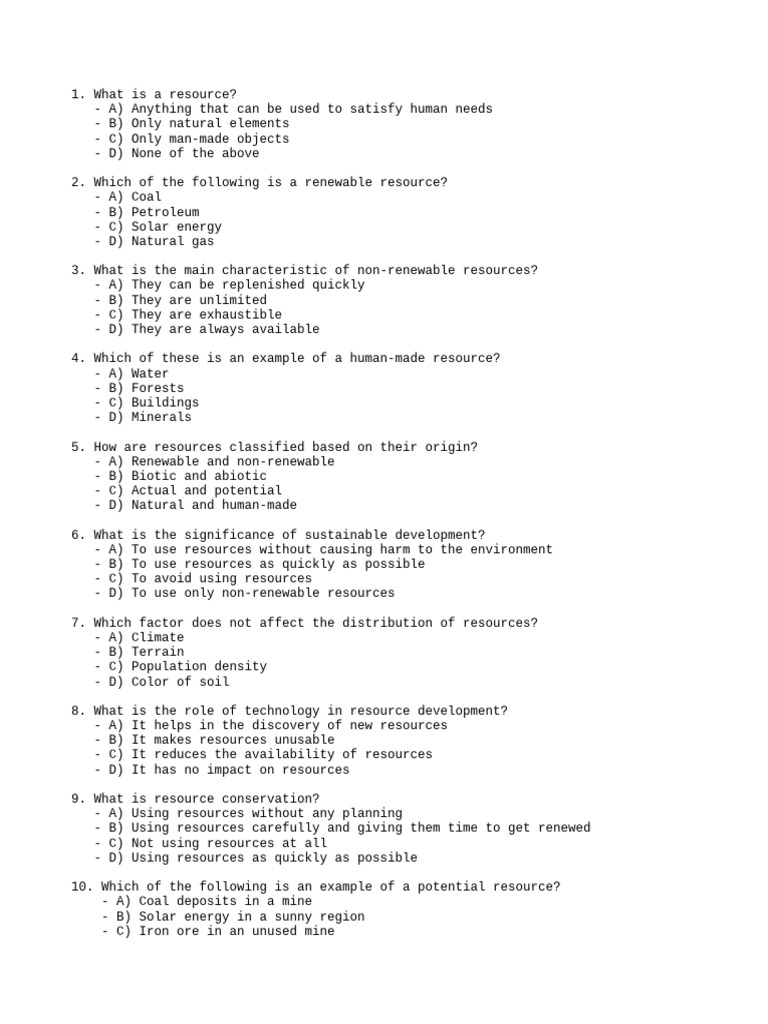 Geography Chapter 1 Mcqs Class 8 | PDF | Resource | Sustainability