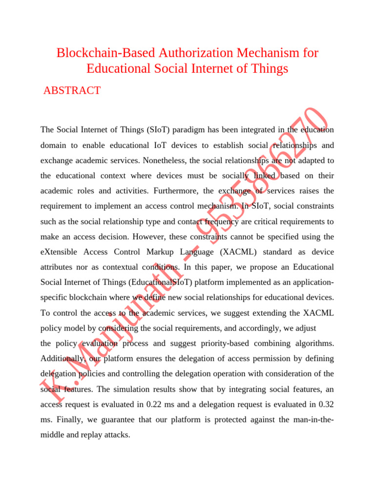 Blockchain-Based Authorization Mechanism For Educational Social Internet of Things | PDF ...