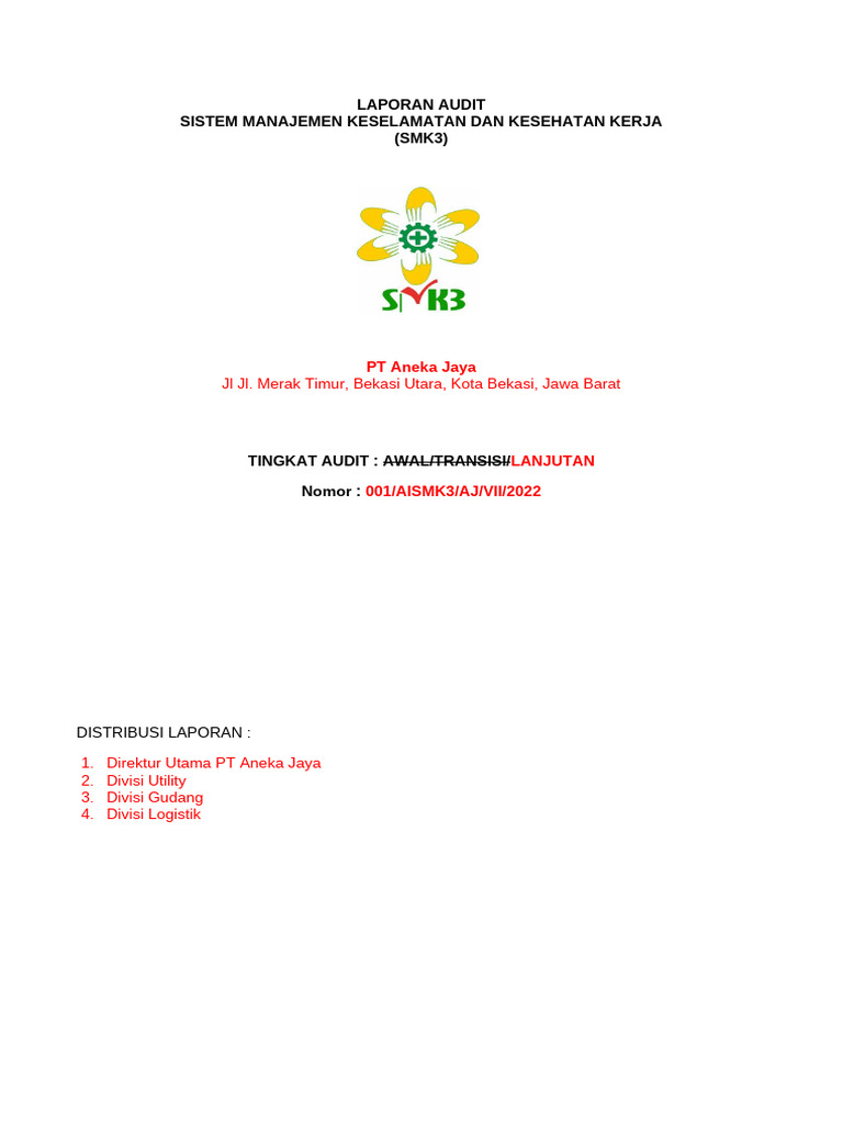 Laporan Audit Smk3 Kel.3 | PDF