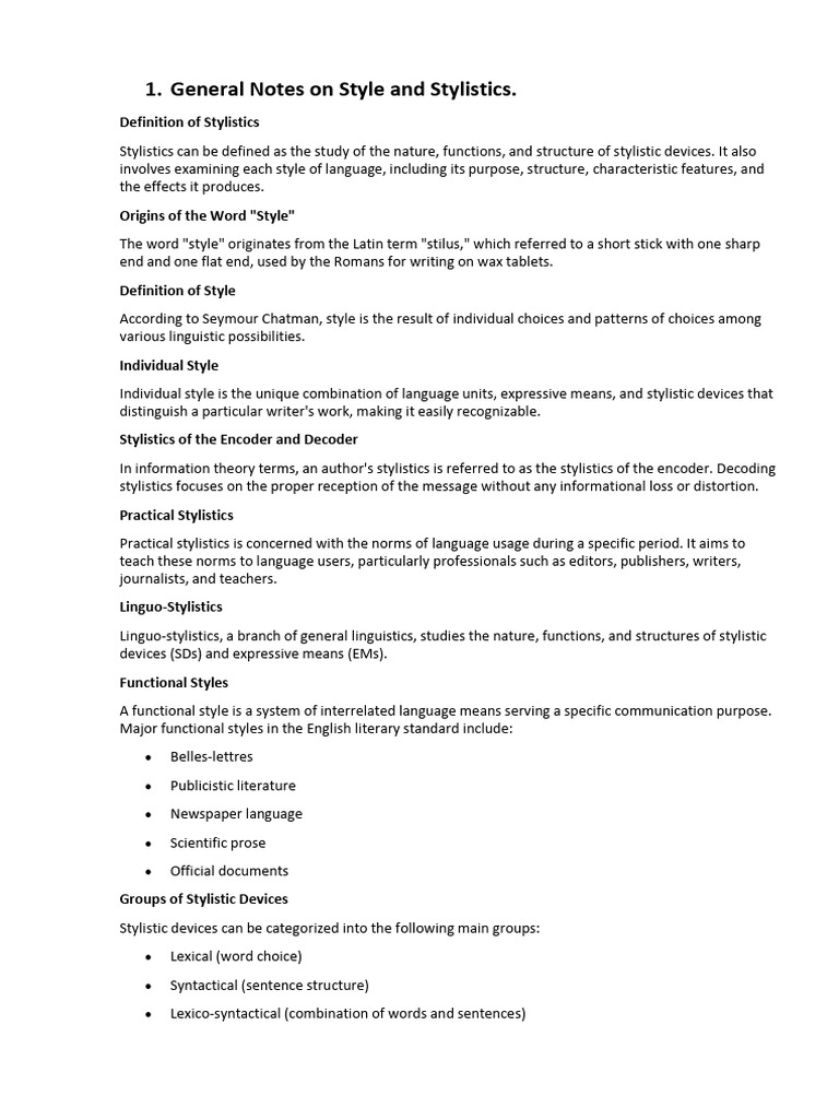 General Notes On Style and Stylistics | PDF | Semantics | Irony
