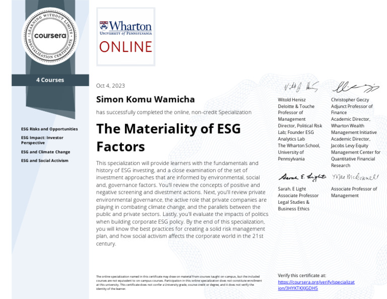 The Materiality of ESG Factors - Coursera 3HYKTKXJGDH5 | PDF ...
