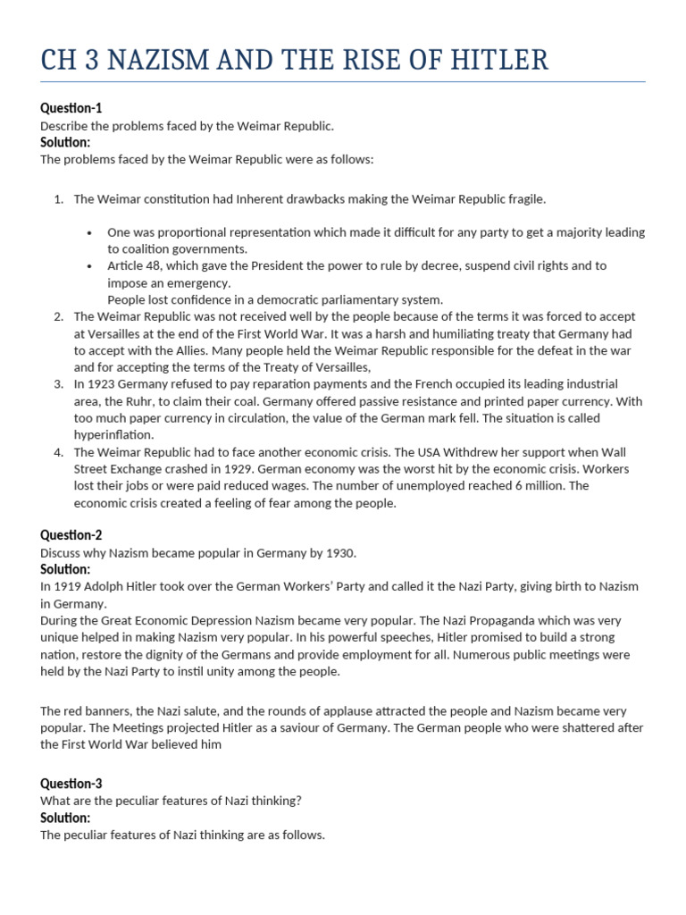 CH 3 Nazism and The Rise of Hitler | PDF | Weimar Republic | Nazi Germany