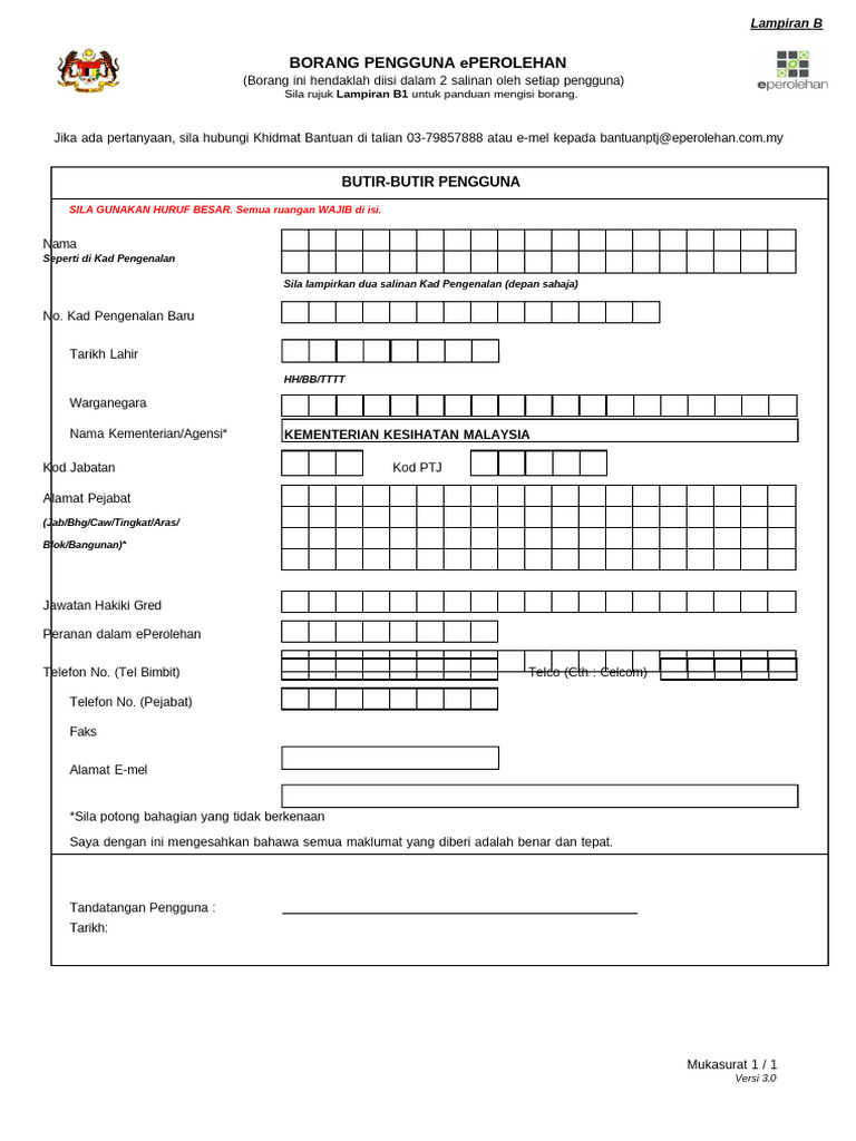 Lampiran B Borang Daftar Pengguna EPEROLEHAN | PDF