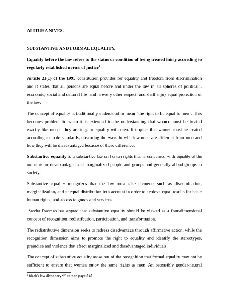 Substantive vs. Formal Equality Explained | PDF | Discrimination | Justice