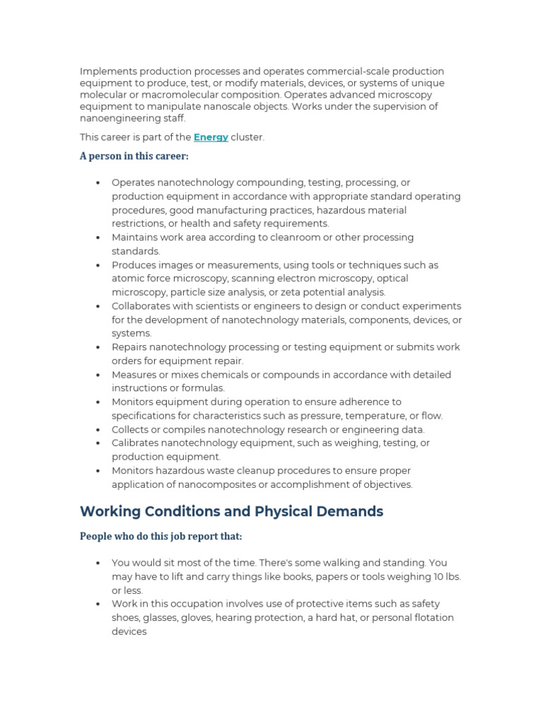 Occupational Standard For Nano-Technology Technician - 4 | PDF ...