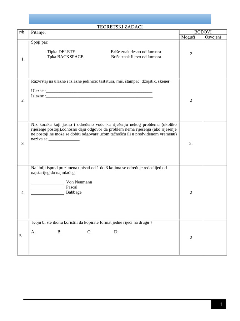 Teoretski Zadaci 1 | PDF