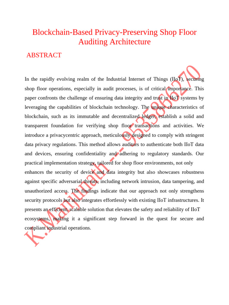 Blockchain-Based Privacy-Preserving Shop Floor Auditing Architecture | PDF | Computer Security ...