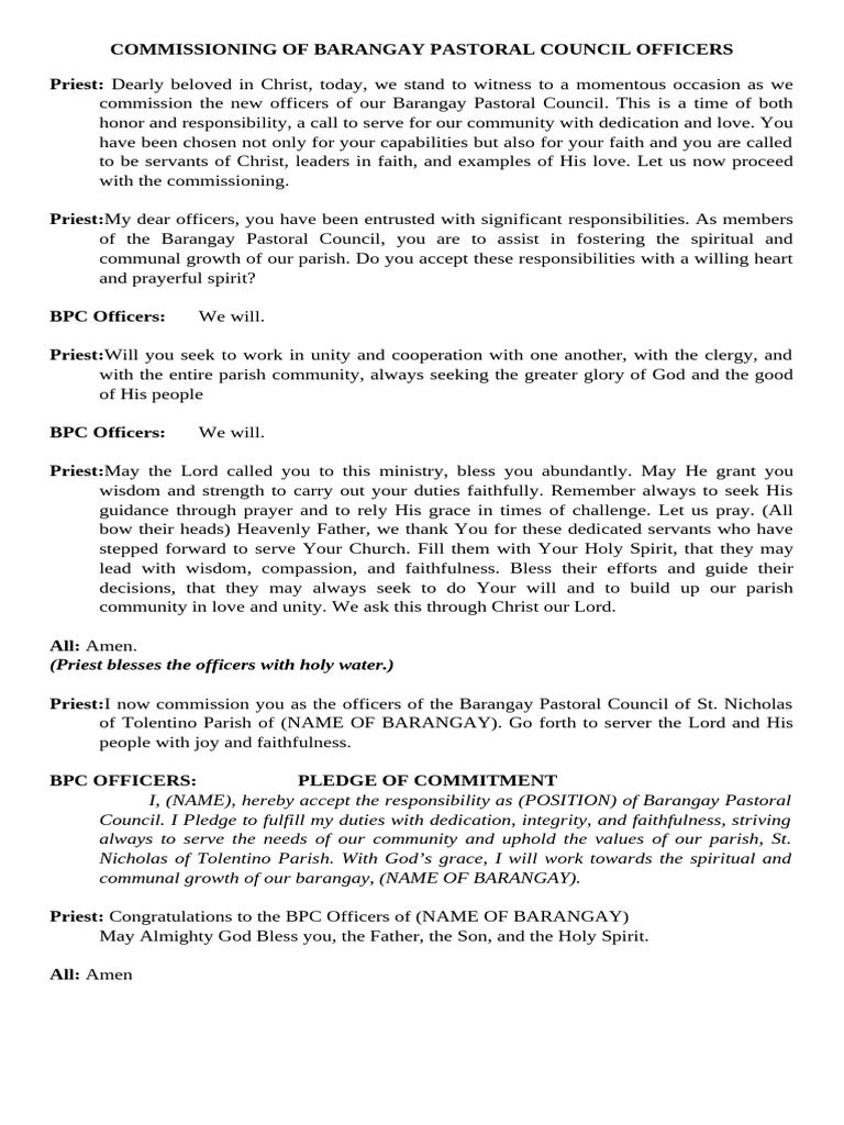 Commissioning of BPC Officers | PDF | Priest | Prayer