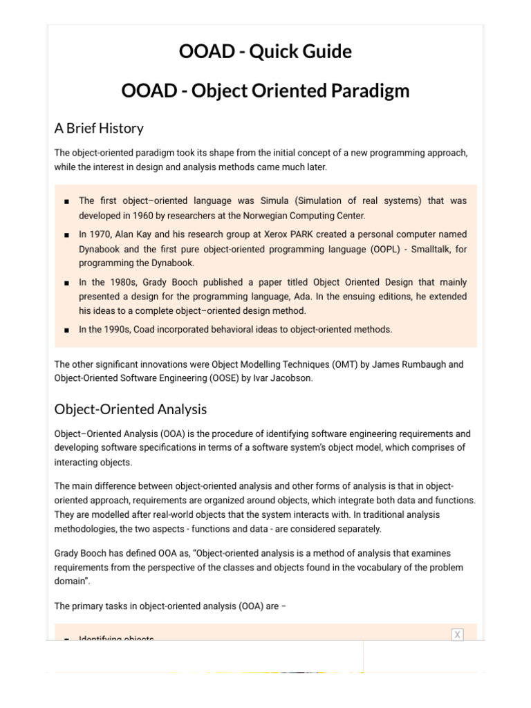OOAD - Quick Guide | PDF | Class (Computer Programming) | Object Oriented Programming
