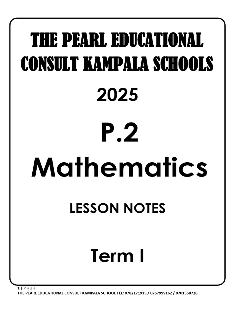 Pearl P. 2 Maths Lesson Notes Term I 2025 | PDF | Subtraction ...