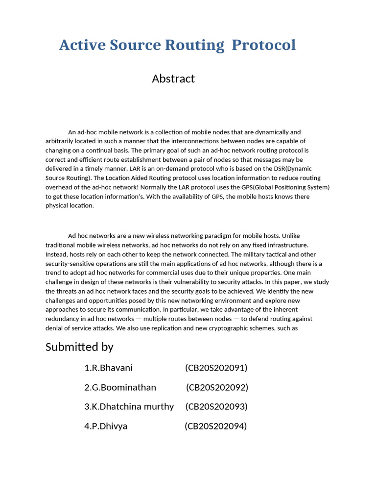Active Source Routing Protocol ABSTRACT (1) | PDF