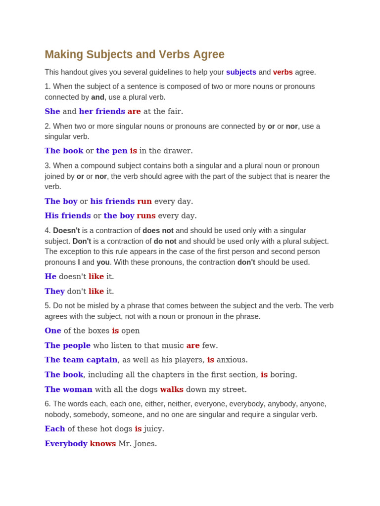 Making Subjects and Verbs Agree | PDF | Grammatical Number | Subject ...
