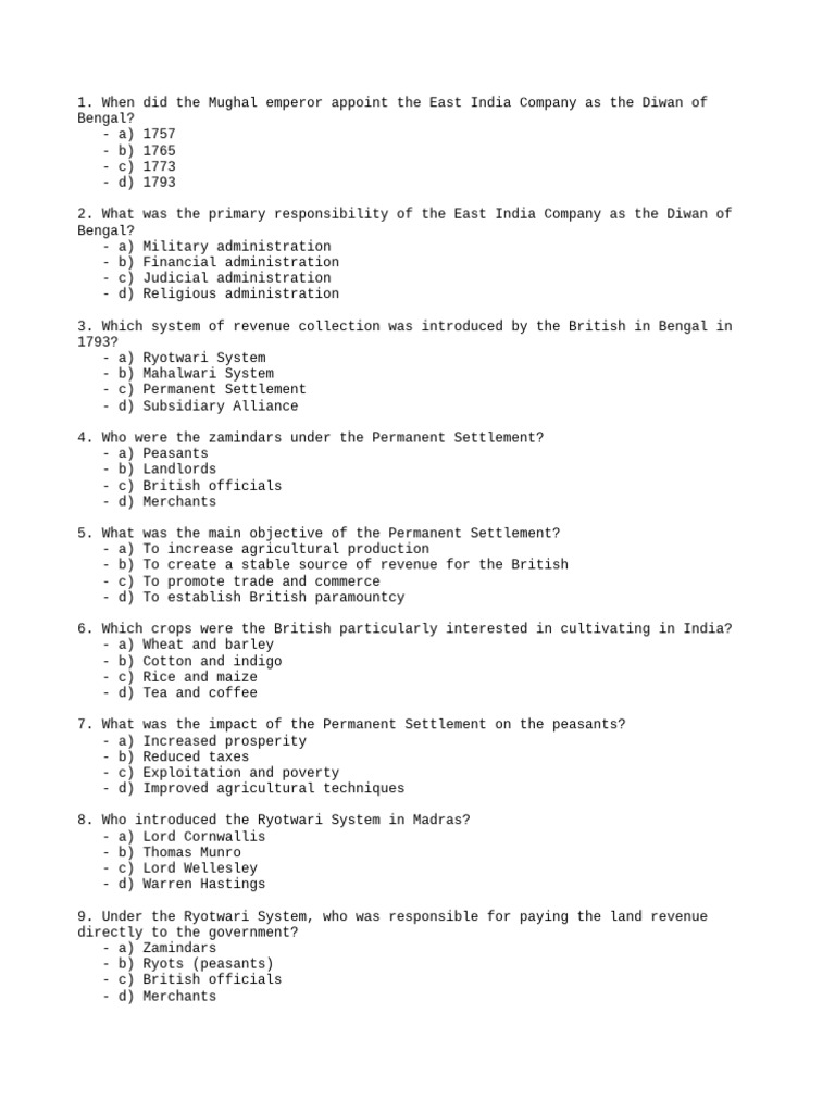 History Chapter 3 Mcqs Class 8 | PDF | British Raj | Agriculture