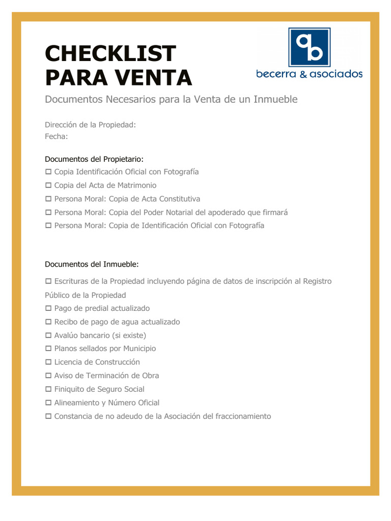 Checklist de Documentos para Venta | PDF