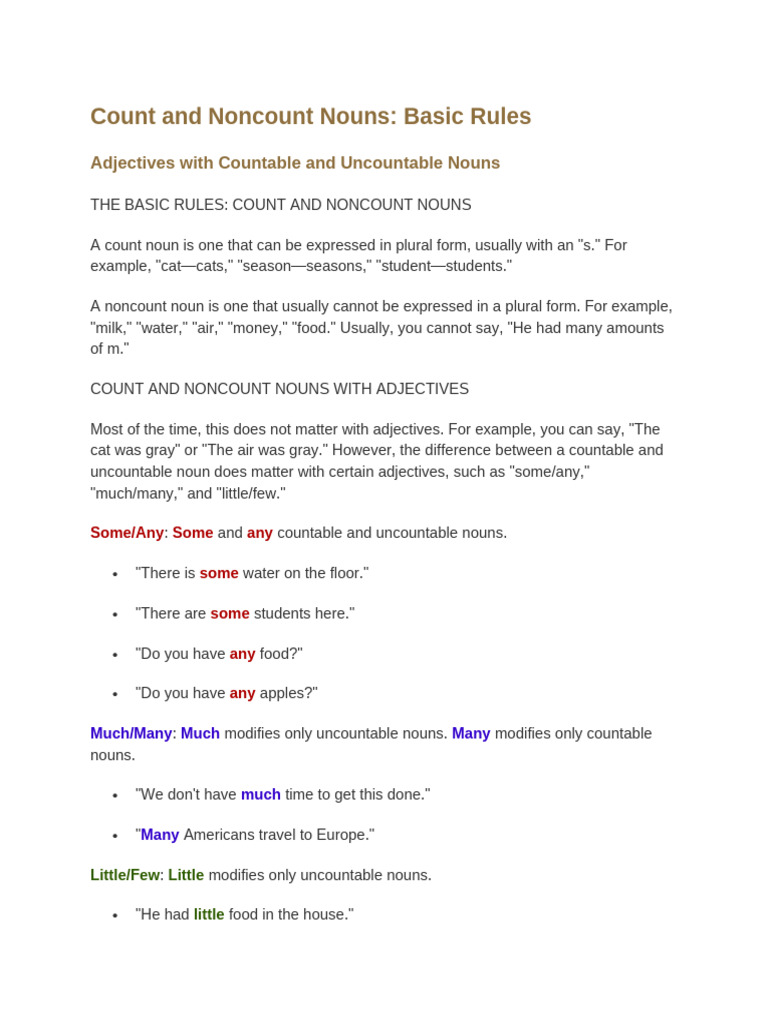Count and Noncount Nouns | PDF | Noun | Plural