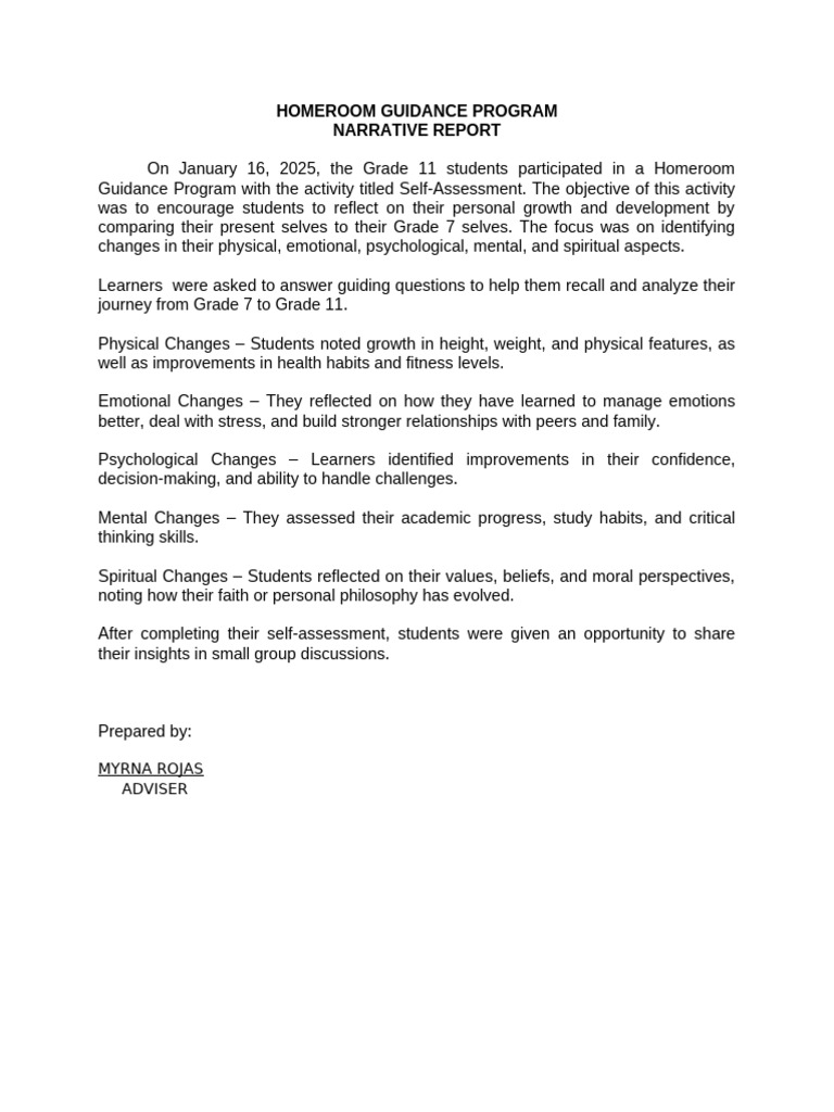 Grade 11 Self-Assessment Report | PDF