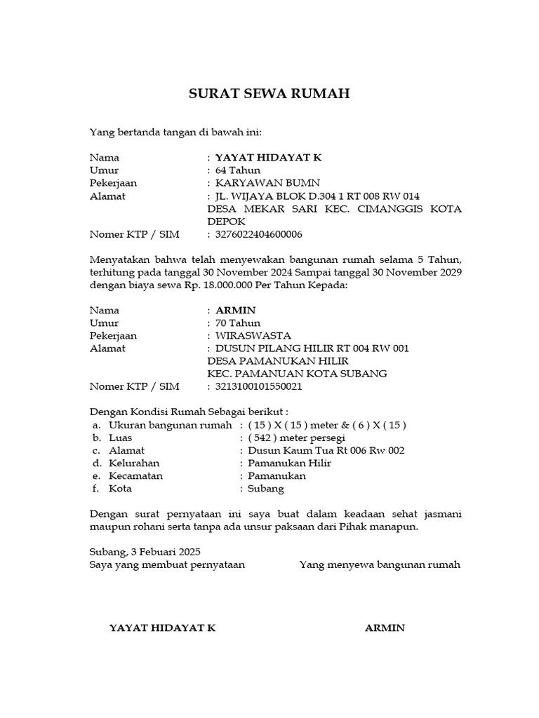 SURAT SEWA RUMAH | PDF
