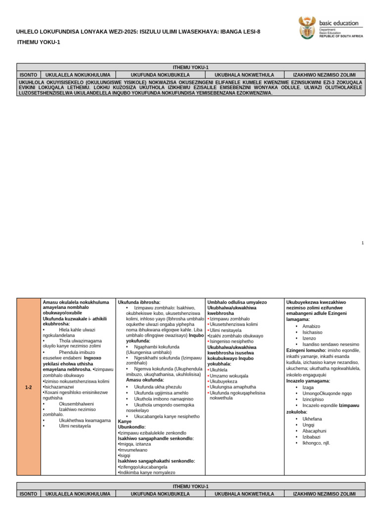 Grade 8 Isizulu ATP 2025 Overview | PDF