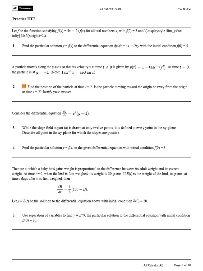 Calculus Unit 7 Frqs - 12 Elite | PDF | Function (Mathematics) | Equations