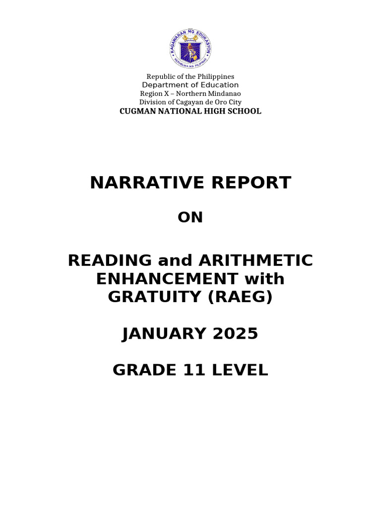 Narrative Report Reading Jan 2025 | PDF | Reading Comprehension | Learning