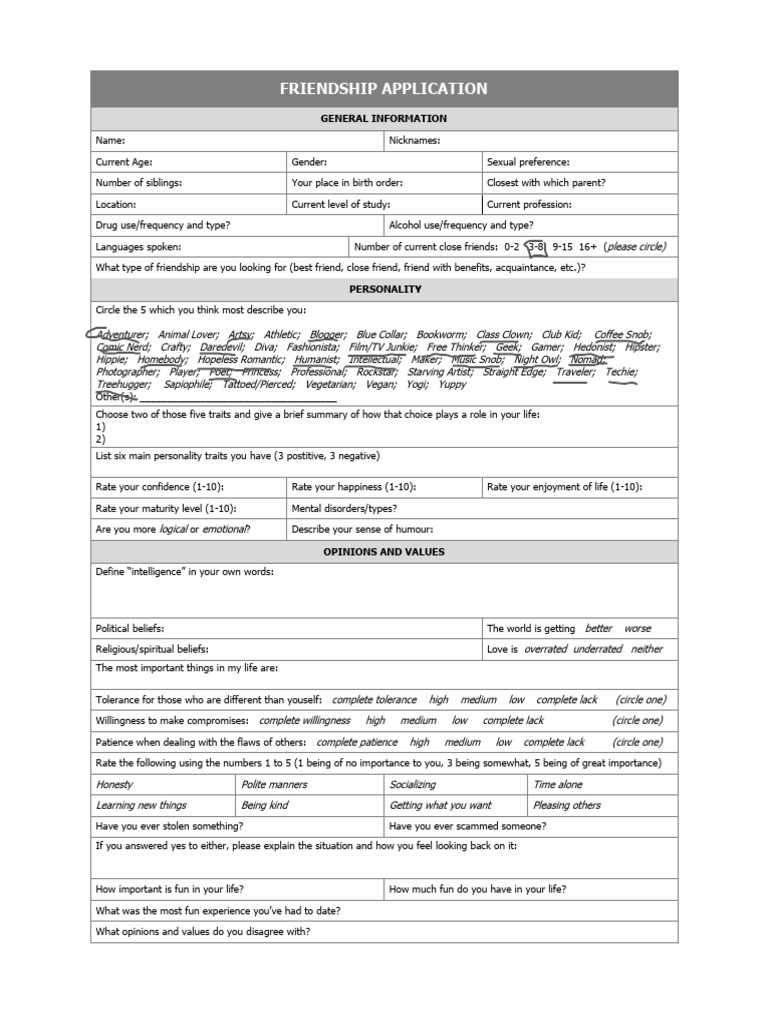 Friendship Application Questionnaire | PDF | Friendship | Psychology