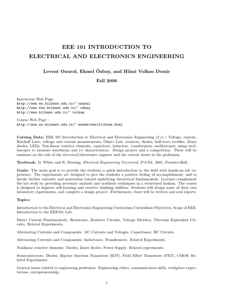 EE101syllabus | PDF | Rectifier | Electrical Network