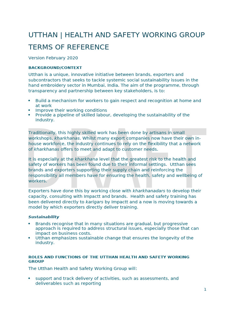 Utthan - Terms - of - Reference - Health and Safety Working Group | PDF ...