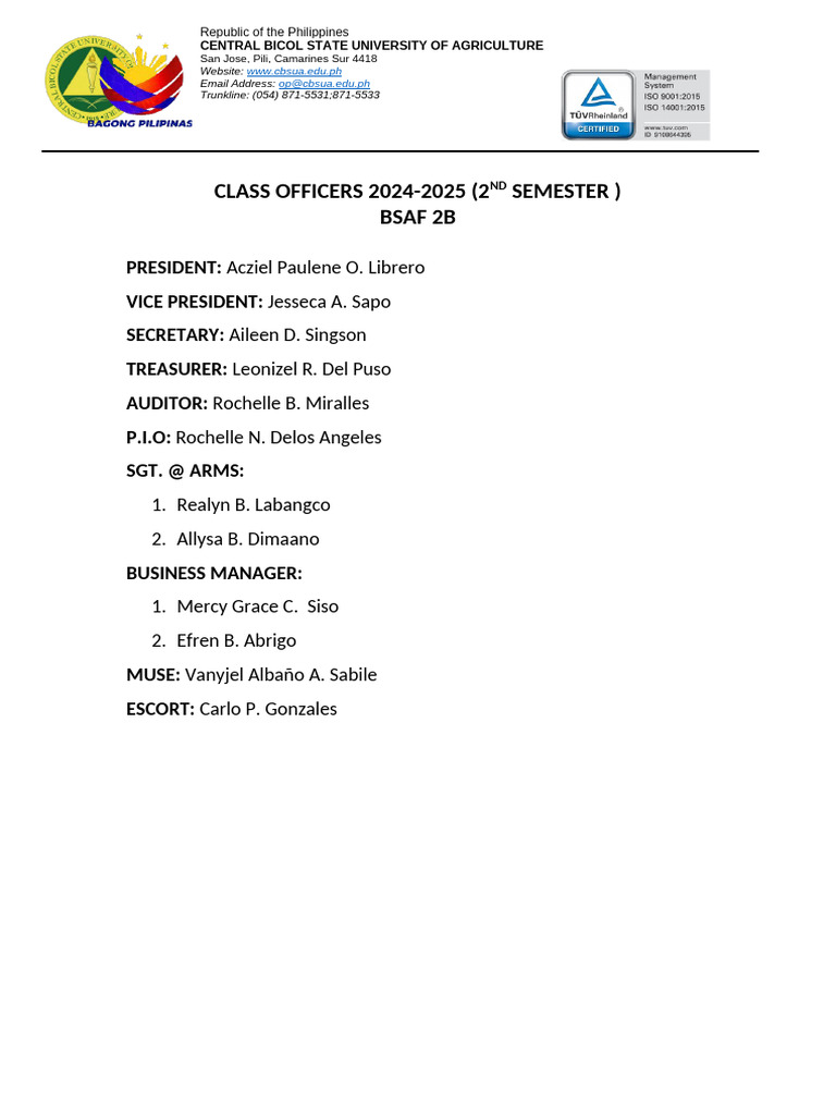 BSAF 2B OFFICERS (2024-2025) 2nd Sem | PDF