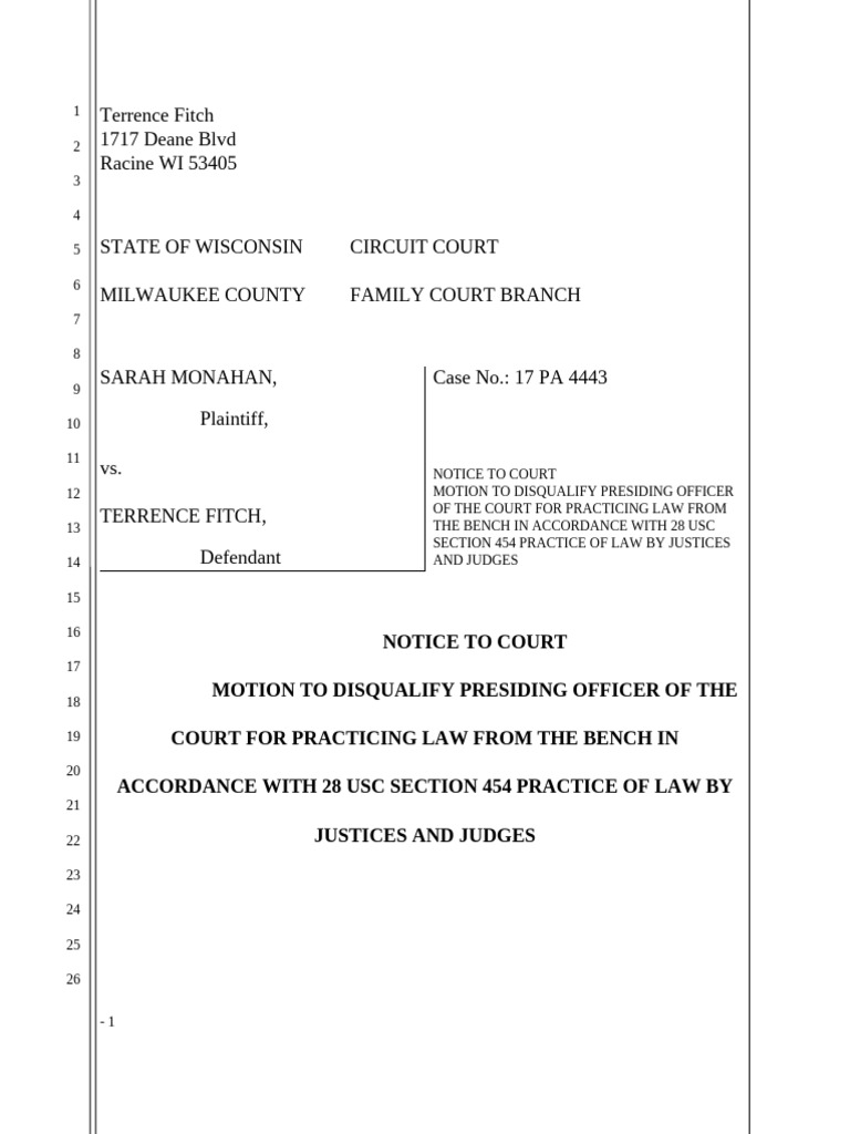 2MOTION TO DISQUALIFY THE PRESIDING OFFICER FOR PRACTICING LAW FROM THE ...