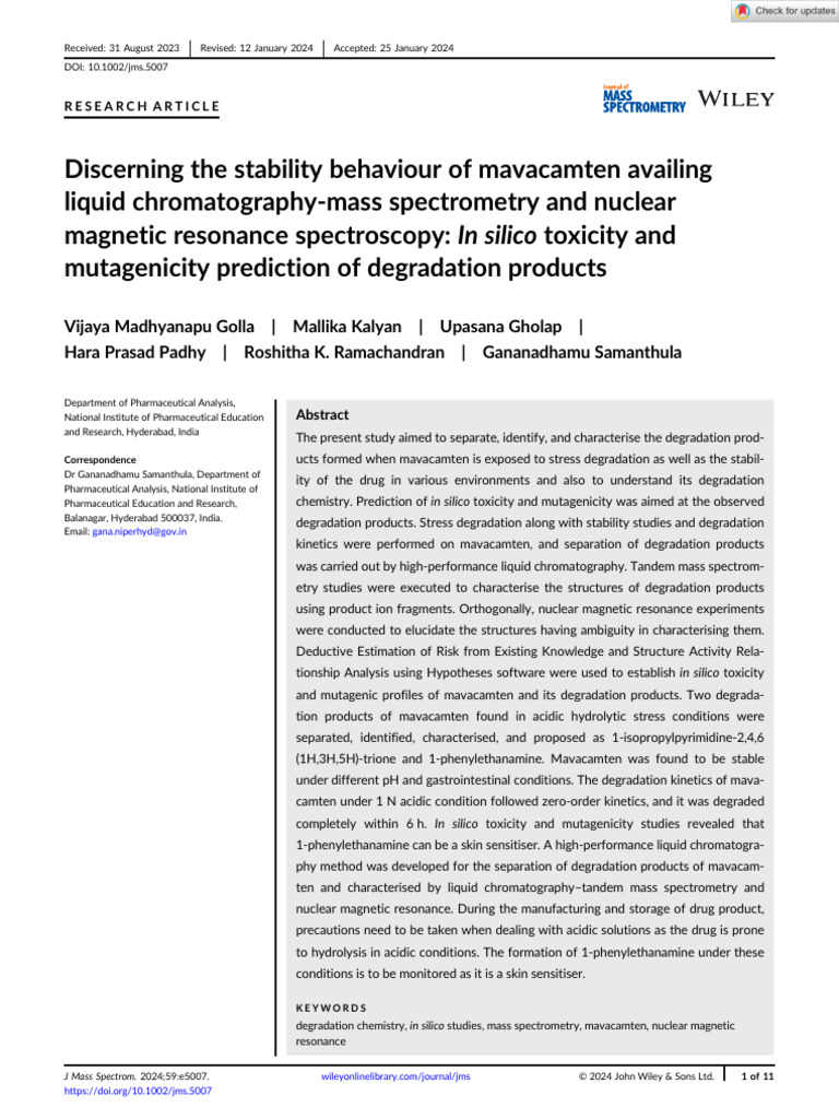 Mavacamten Stability and Impurity Analysis | PDF | High Performance ...