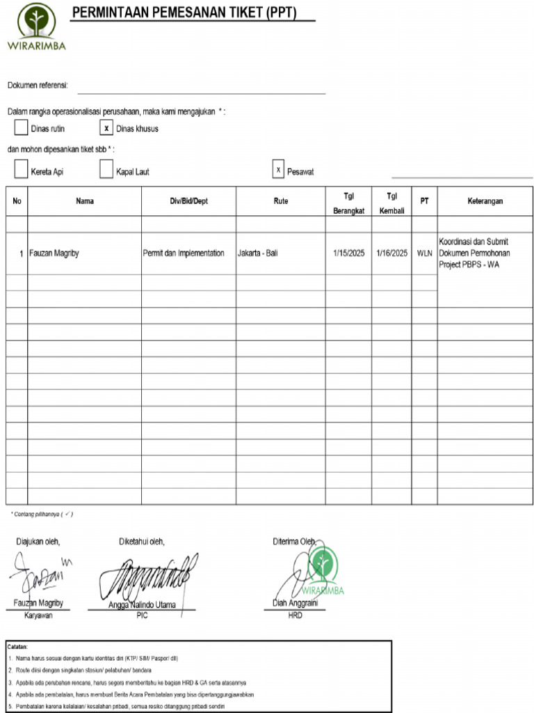 Form Permintaan Tiket - (Bali) PBPSWA-2 | PDF