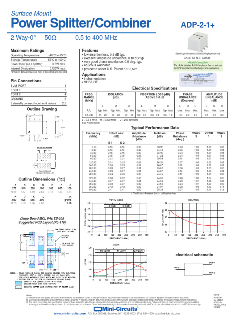 ADP-2-1+ | PDF | Telecommunications Engineering | Electrical Engineering
